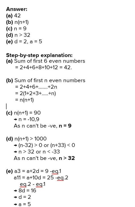 7 find the sum of a the first six even numbers b the first n even numbers for what value