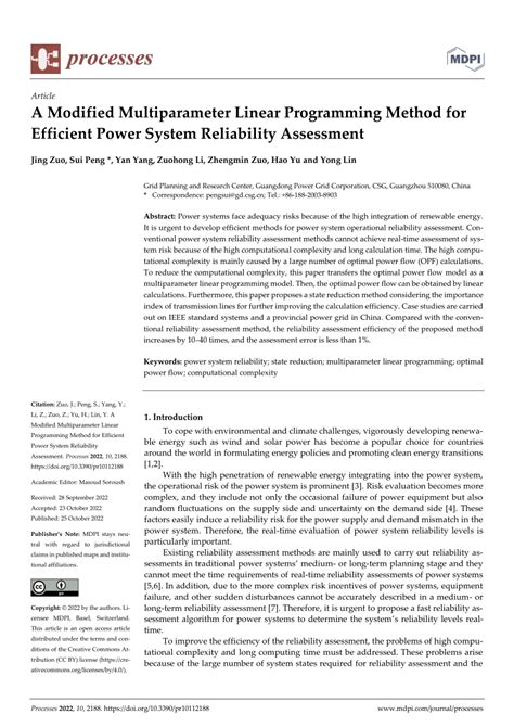 pdf a modified multiparameter linear programming method for efficient power system reliability