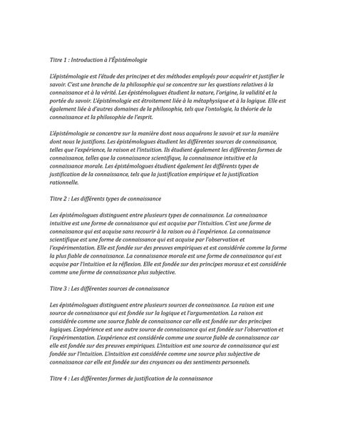 Epistemology Study Notes Titre 1 Introduction à lÉpistémologie L