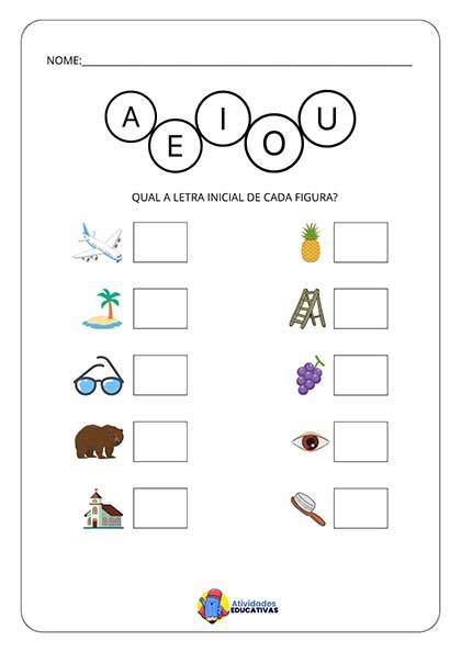 Atividades sobre Vogais 1º Ano Ensino Fundamental Atividades