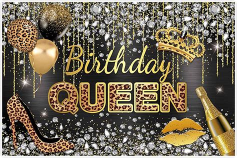 Happy Birthday Queen Background Black Gold Diamond Women S Party