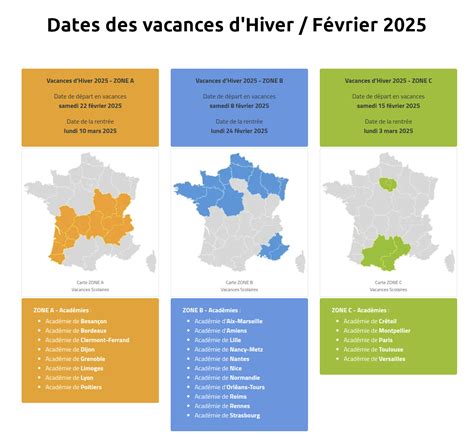 Vacances d HIVER Février 2025 Calendrier Officiel