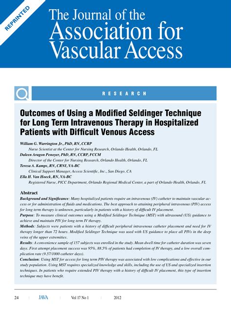 Outcomes Of Using A Modified Seldinger Technique For Long Term