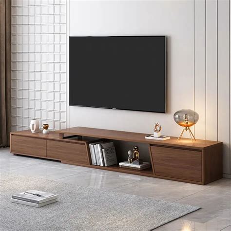 Fero Minimalist Walnut Rectangle Extendable Tv Stand With Drawers Up