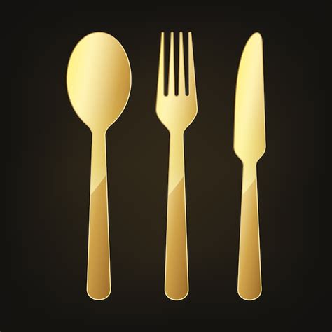 Icono De Cuchillo Tenedor Y Cuchara De Oro Vector Premium