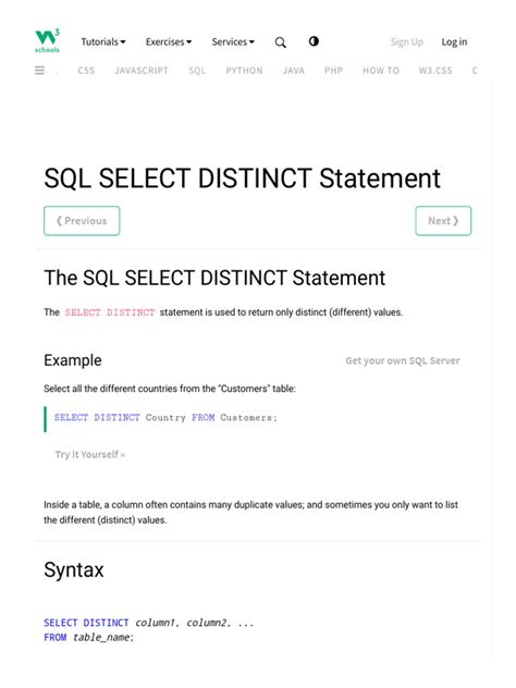 sql select distinct statement pdf