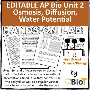 AP Bio Unit 2 Osmosis And Diffusion Hands On Lab Activities By