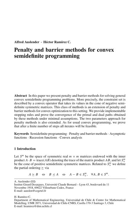 pdf penalty and barrier methods for convex semidefinite programming