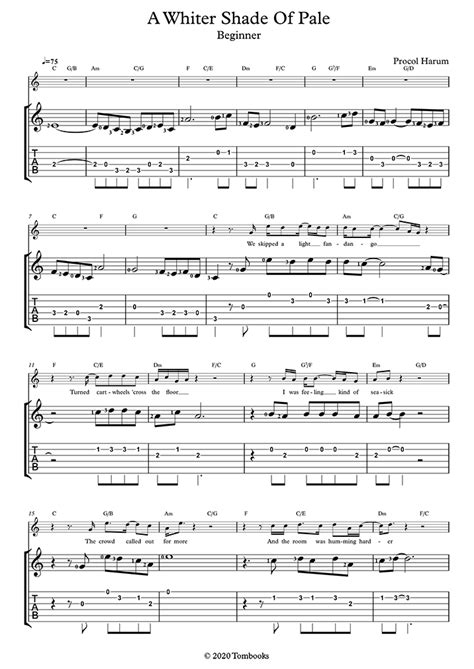 A Whiter Shade Of Pale Beginner Level Solo Guitar Procol Harum