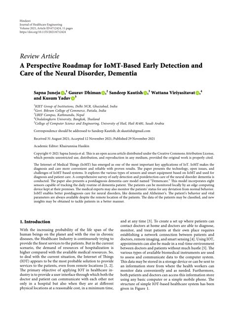 pdf a perspective roadmap for iomt based early detection and care of the neural disorder dementia