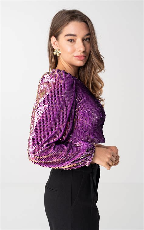 One Shoulder Top Mit Pailetten Lila Guts Gusto