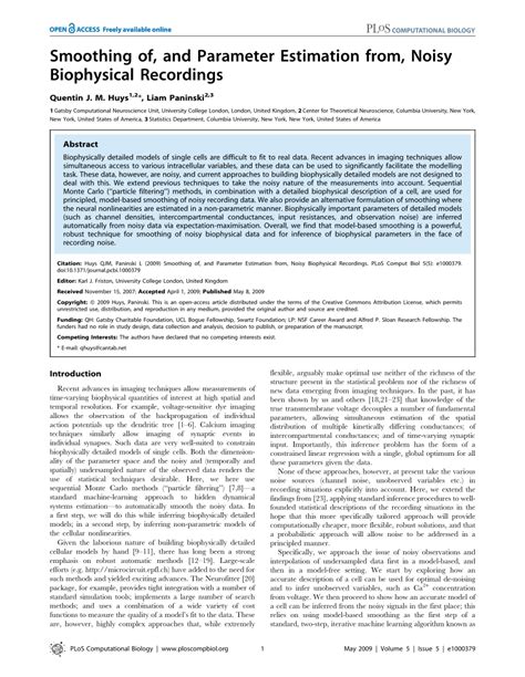 pdf smoothing of and parameter estimation from noisy biophysical recordings