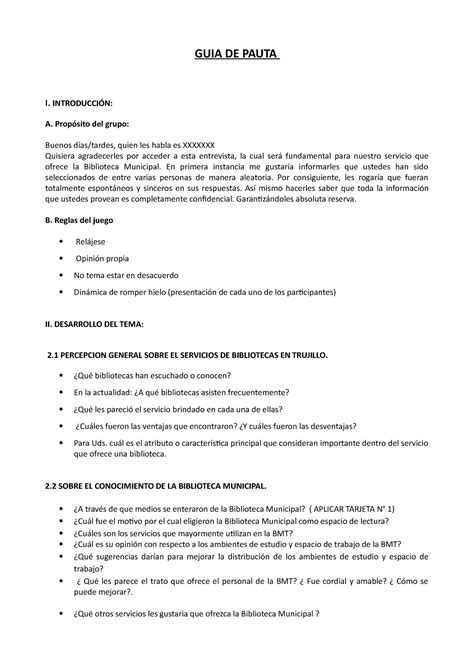 GUIA DE Pauta Focus Group Ejemplo GUIA DE PAUTA I INTRODUCCIÓN