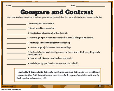 Navigating Sentence Nuances Compare And Contrast Worksheet