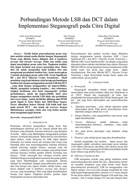 pdf perbandingan metode lsb dan dct dalam implementasi steganografi pada citra digital
