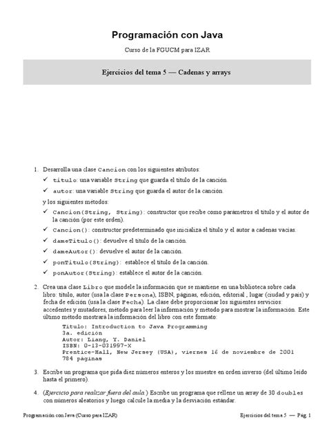 ejercicios tema 5 pdf estructura de datos de matriz constructor programación orientada a