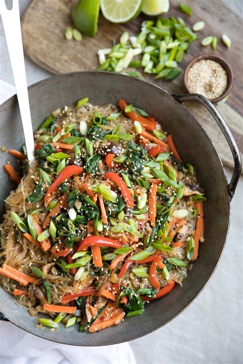 Korean Glass Noodle Veggie Stir Fry The Forked Spoon
