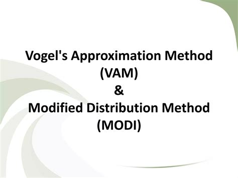 vam and modi transportation problem ppt