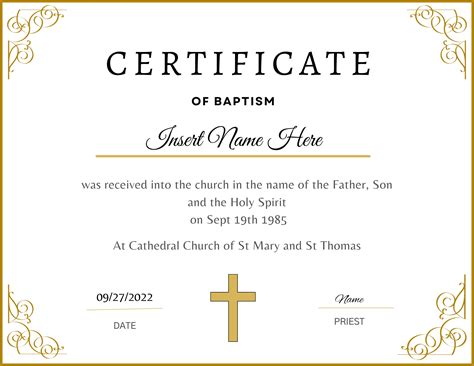 Editable Certificate Of Baptism Religious Gold Certificate Baptism