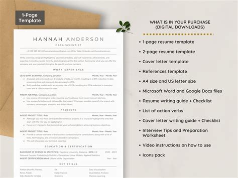 Data Science Resume Template Ats Friendly For Google Docs Word