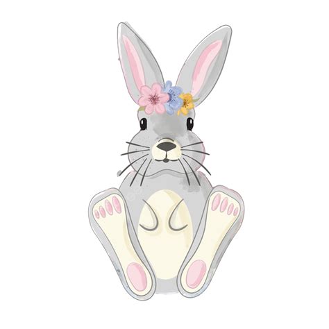 Cute Watercolor Bunny Rabbit Isolated Illustration Hand Drawn Vector