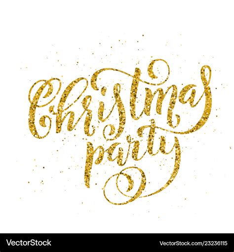 Gold Merry Christmas Party Handwritten Lettering Vector Image