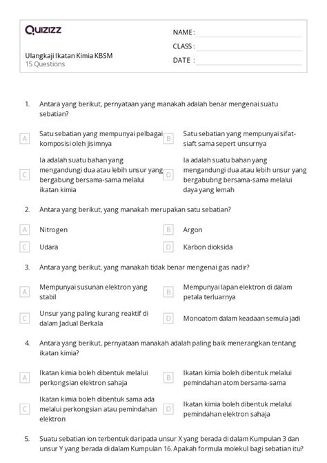50 Lembar Kerja Ikatan Kimia Untuk Kelas 11 Di Quizizz Gratis