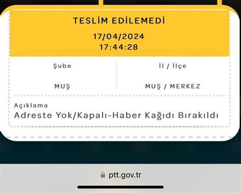 Ptt Kargo Not B Rak Lmayan Adreste Olmama Ra Men Teslim Edilemeyen