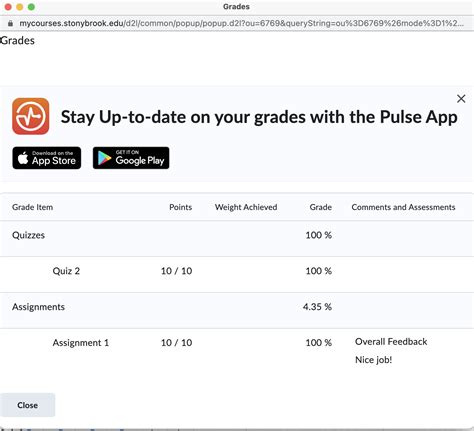 Previewing How Grades Look For A Student In Brightspace Division Of