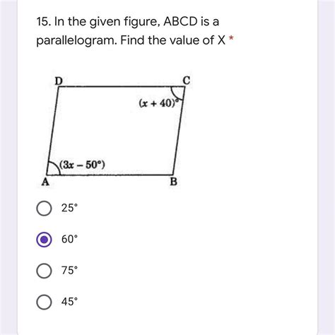 in the given figure abcd is a parallelogram find the value of x