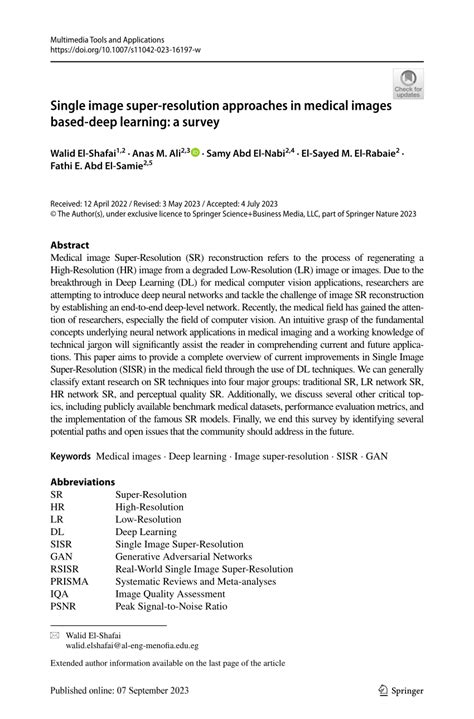 pdf single image super resolution approaches in medical images based deep learning a survey