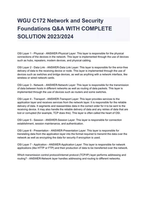 Wgu C Network And Security Foundations Q A With Complete Solution