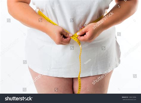 Obese Woman Measuring Her Waist Tape Stock Photo 139412006 Shutterstock
