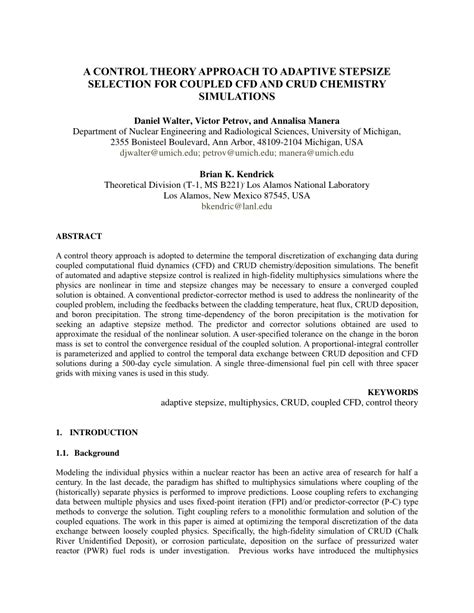 pdf a control theory approach to adaptive stepsize selection for coupled cfd and crud