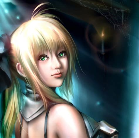 Saber Lily Pretty Cg Green Eyes Sparks Sweet Nice Anime Beauty Anime Girl Hd Wallpaper