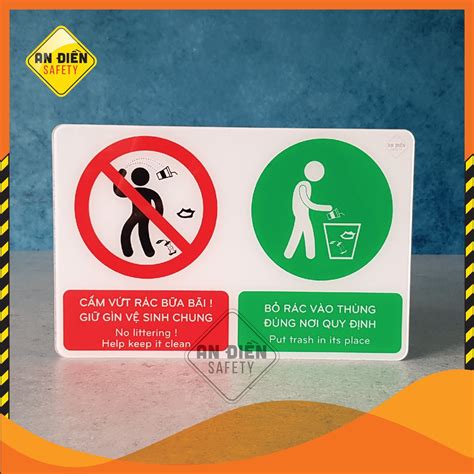 Biển báo An Điền Safety Biển báo mica cao cấp CẤM XẢ RÁC Tặng kèm