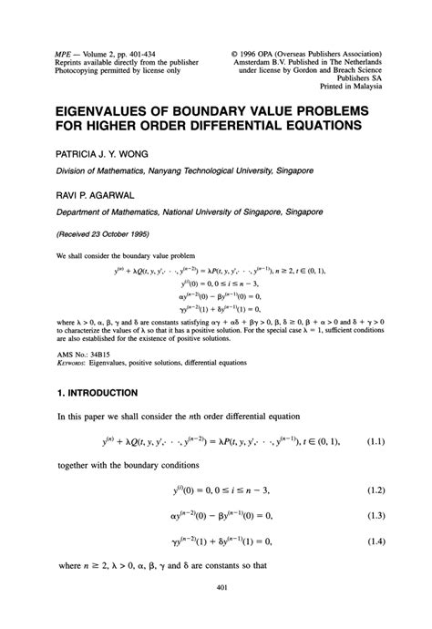 pdf eigenvalues of boundary value problems for higher order differential equations