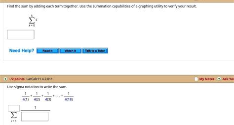 solved find the sum by adding each term together use the summation capabilities of a graphing