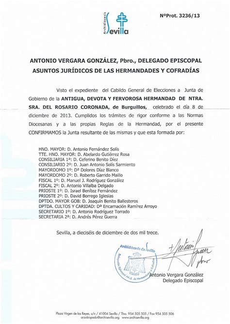 Hermandad Rosario Coronada Burguillos Noticias TOMA DE POSESION NUEVA