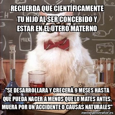 Meme Chemistry Cat recuerda que CIENTÍFICAMENTE tu hijo al ser