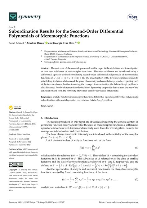 pdf subordination results for the second order differential