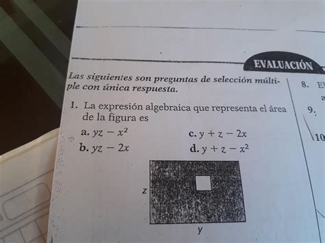 La expresion algebraica que presenta el área de la figura es a yz x2 c