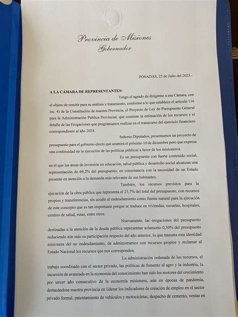 El gobernador Herrera Ahuad envió a la Legislatura el Presupuesto 2024