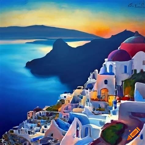 Picturesque View Of Santorini Greece Painted By Stanley Artgerm Lau On