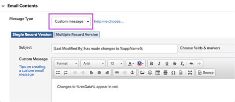 Creating Custom Content For Email Notifications Quickbase Help