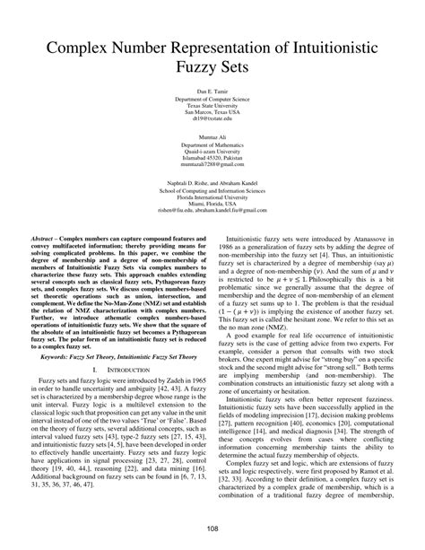 pdf complex number representation of intuitionistic fuzzy sets