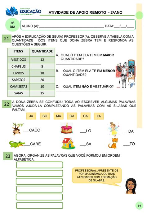 Atividade De Apoio Remoto 2 Ano Atividade De Apoio Remoto Para O 2