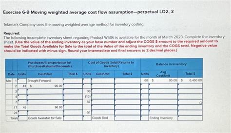 Solved Exercise 6 9 Moving Weighted Average Cost Flow Chegg