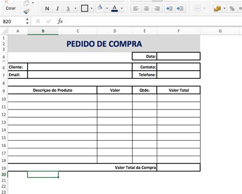 Planilha De Pedido De Compras Em Excel Modelo De Ordem De Compras