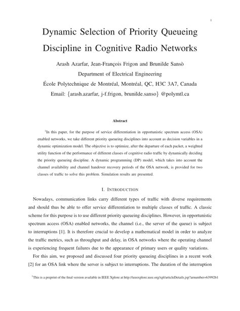 pdf dynamic selection of priority queueing discipline in cognitive radio networks